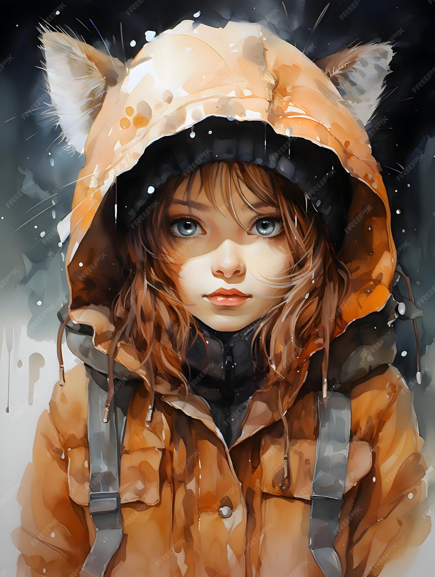 Premium Ai Image Watercolor Cute Cat Girl Portrait High Quality