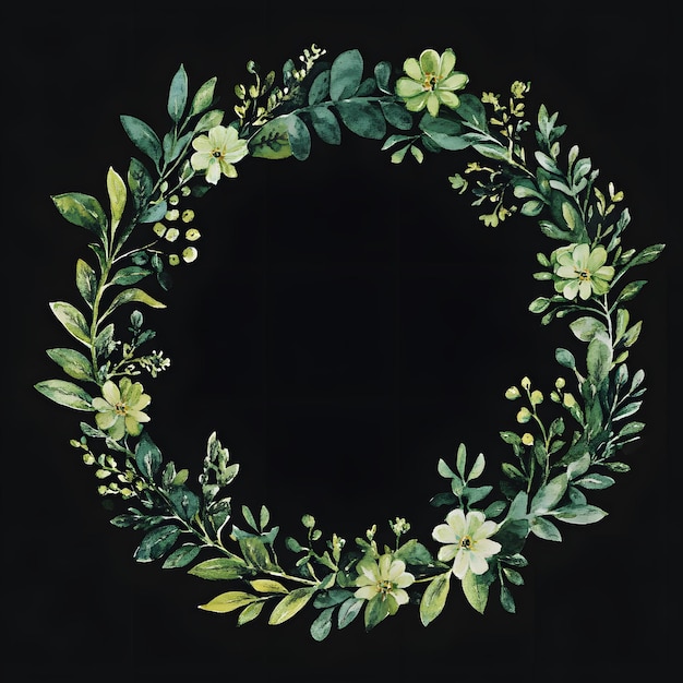Watercolor Green Floral Wreath on Black Background | Premium AI ... Watercolor Green Floral Wreath on Black Background | Premium AI ...