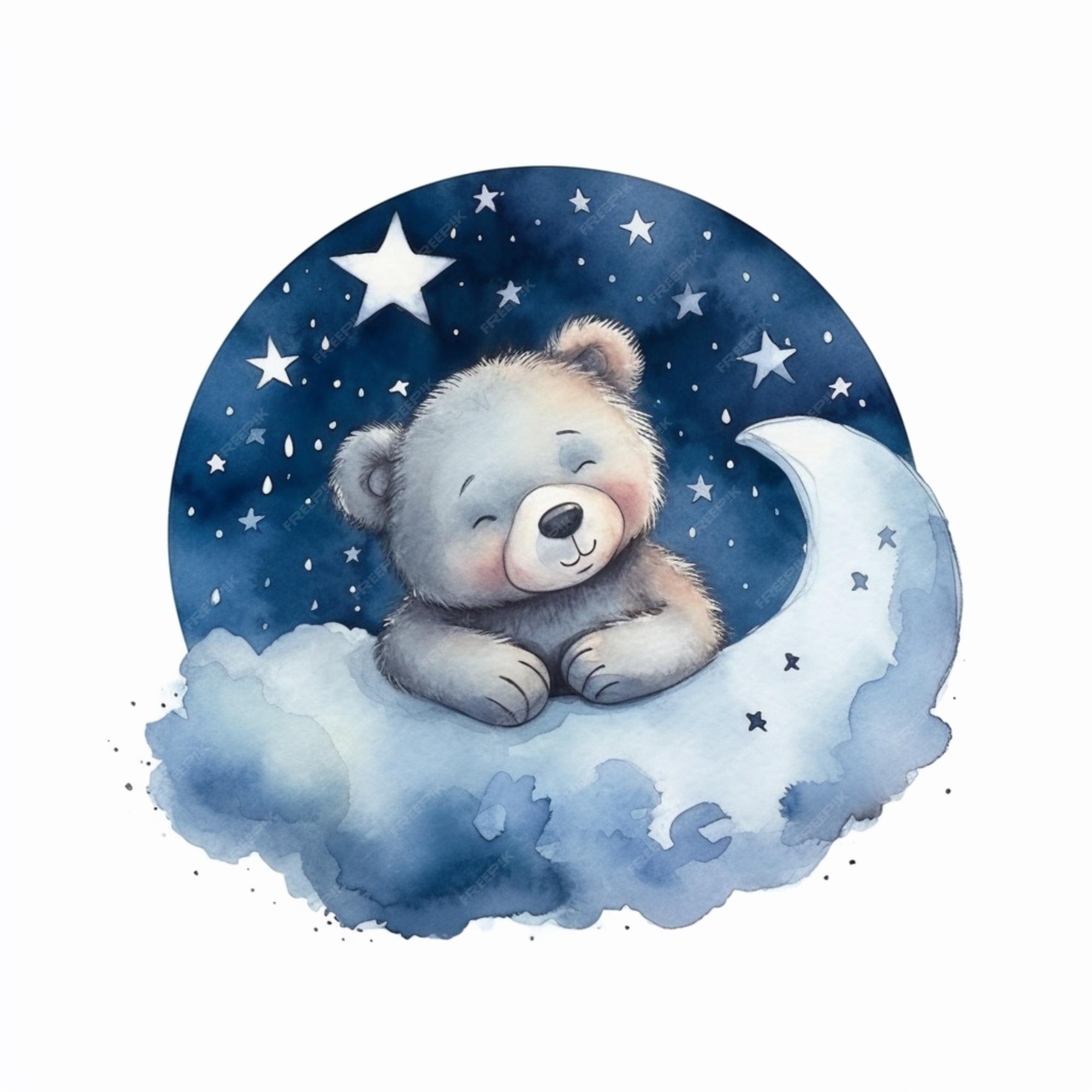 Premium Photo Watercolor Illustration Of A Teddy Bear Sleeping On The