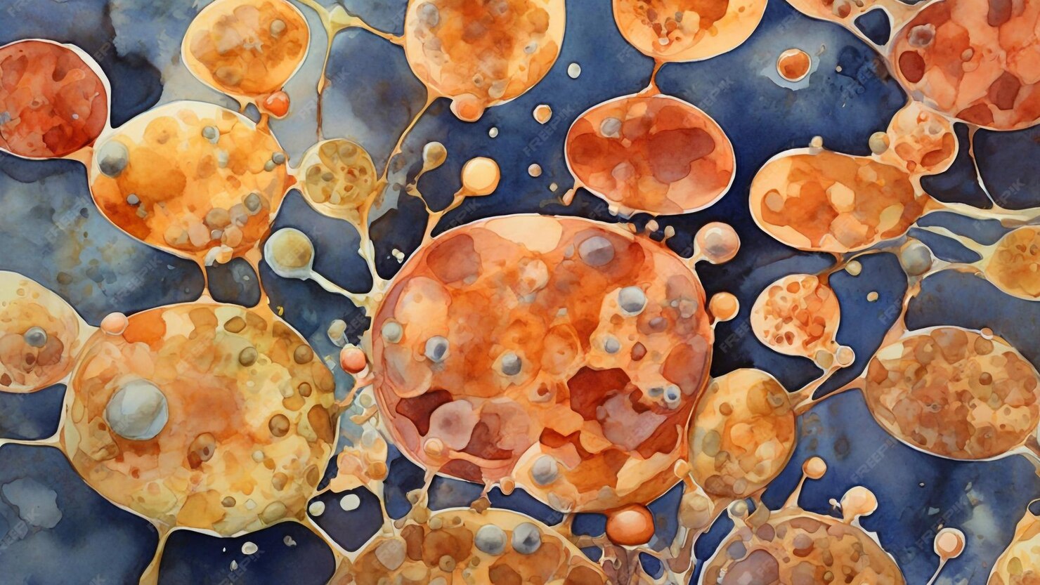 Watercolor painting A microscopic view of yeast cells budding and ... Watercolor painting A microscopic view of yeast cells budding and ...