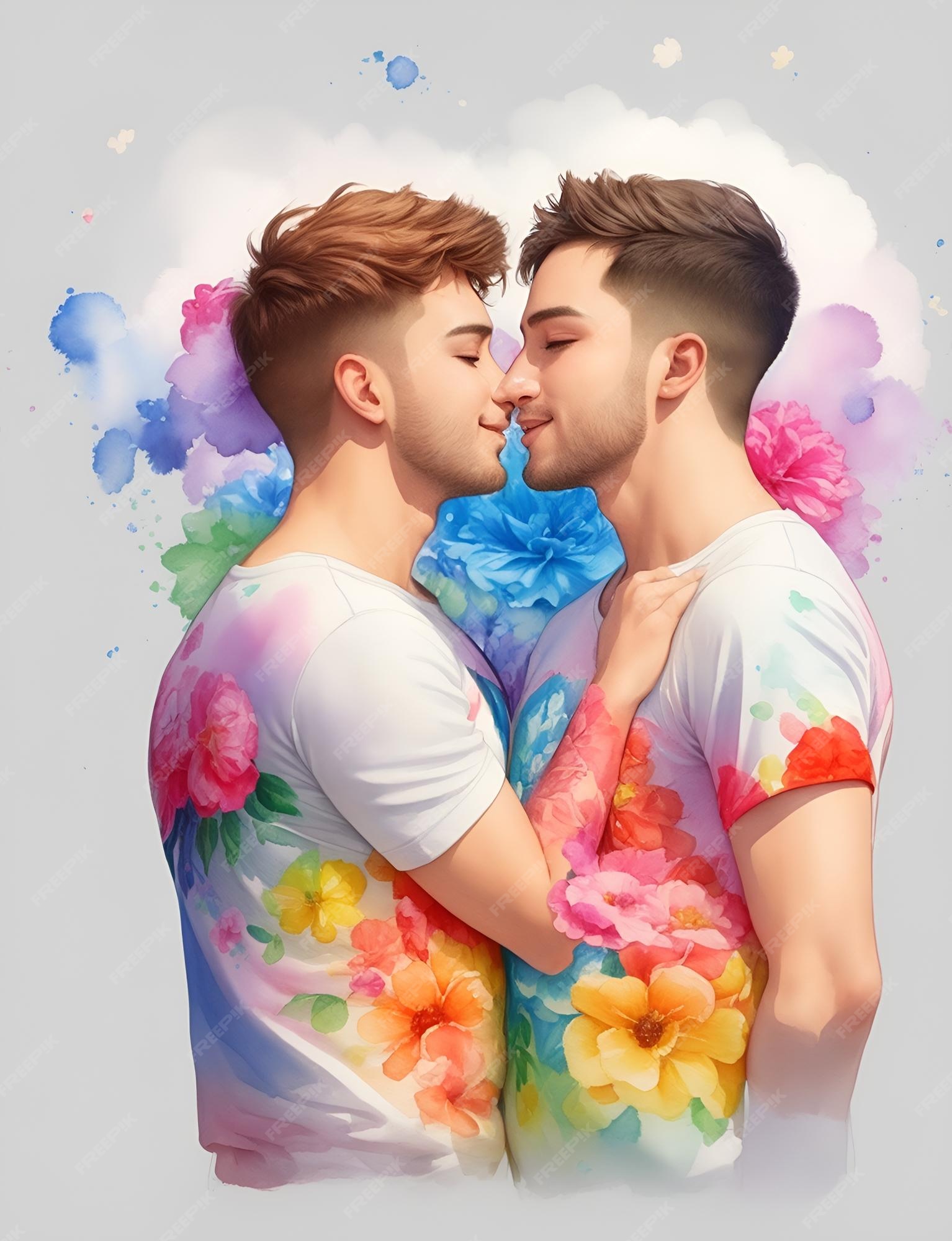 Premium AI Image | A watercolor painting of two men kissing Premium AI Image | A watercolor painting of two men kissing