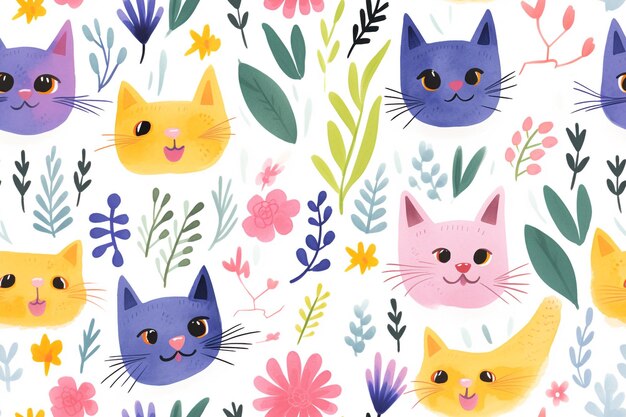 Premium Photo | Watercolor Purr fection with Whimsical Florals Premium Photo | Watercolor Purr fection with Whimsical Florals