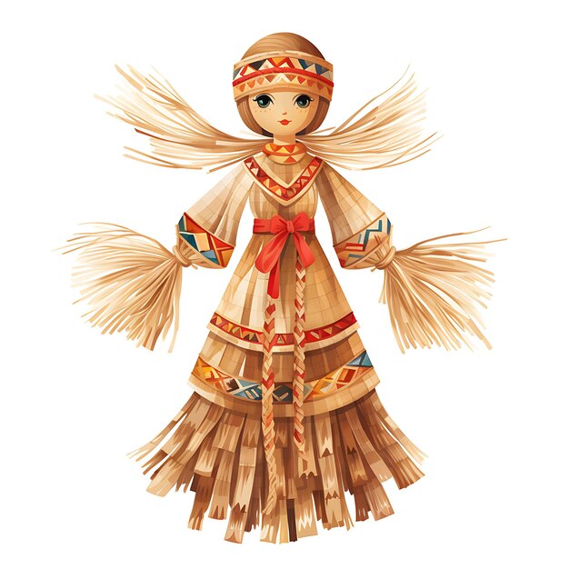 Premium Ai Image Watercolor Of Ukrainian Motanka Doll Ritual Doll Natural Tones Fabric And On