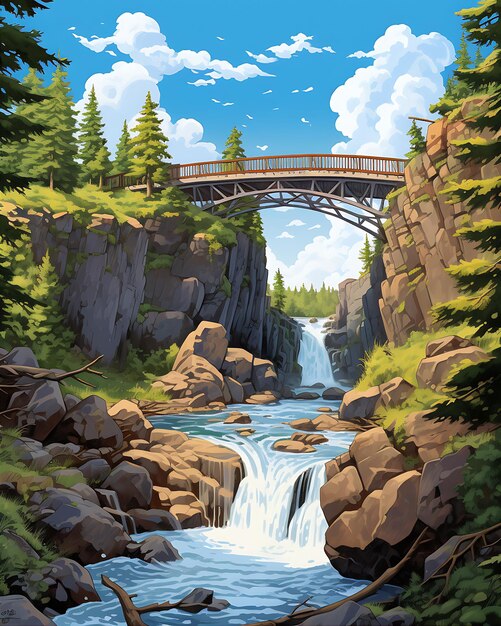 Waterfall Bridge Illustration | Premium AI-generated image Waterfall Bridge Illustration | Premium AI-generated image