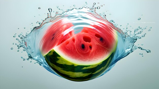 Premium Photo A Watermelon Is Being Splashed With Water And A Half Eaten Apple