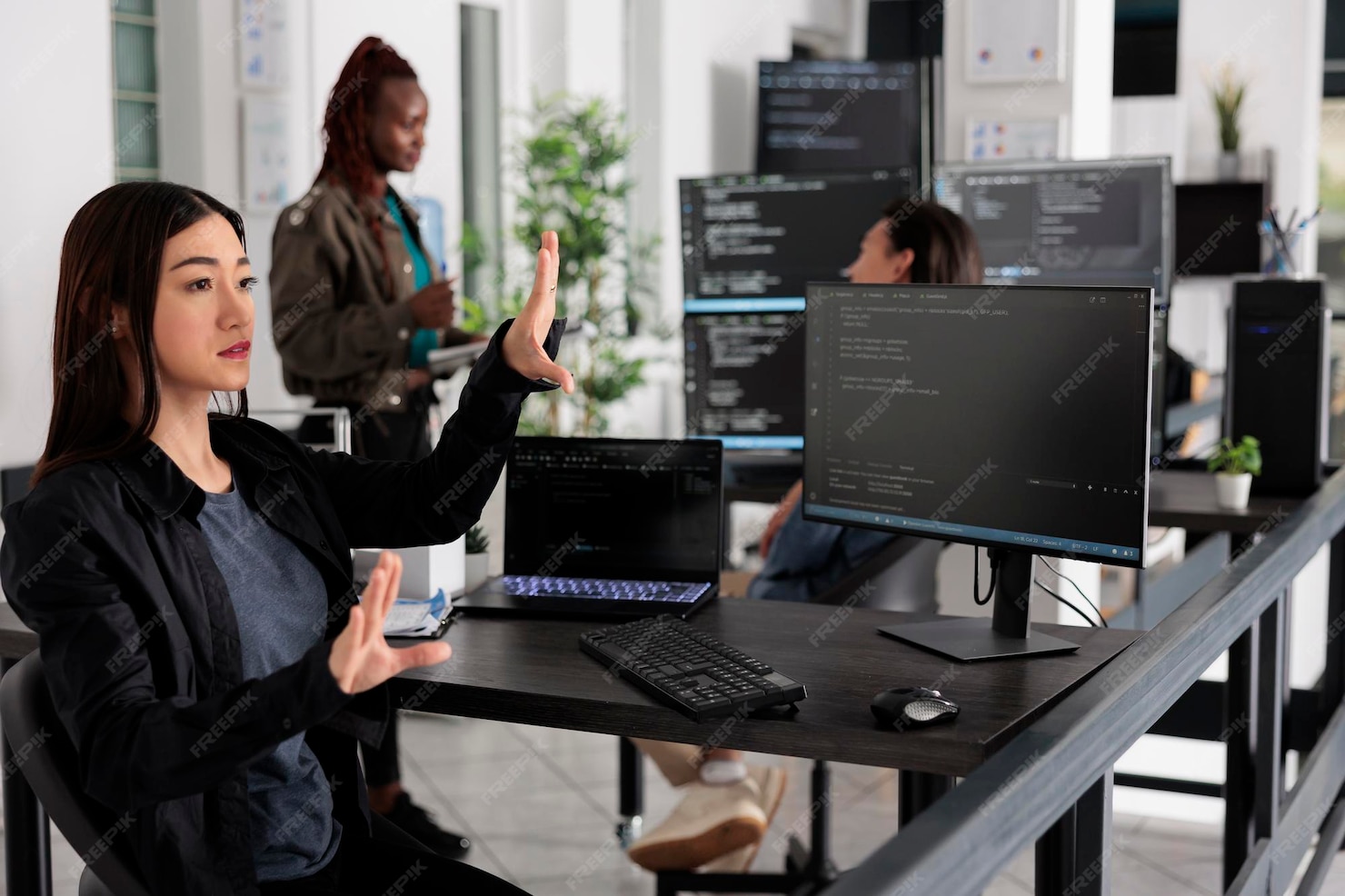 Premium Photo Web Developer Working With Hologram And Coding Language In Programming Big Data