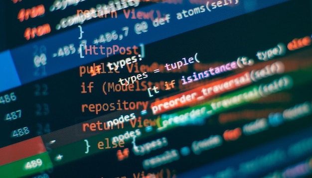 노트북의 노트북에서 웹 프로그래밍 기능 It 비즈니스 Python 코드 컴퓨터 화면 모바일 애플리케이션 디자인 개념 프리미엄 사진