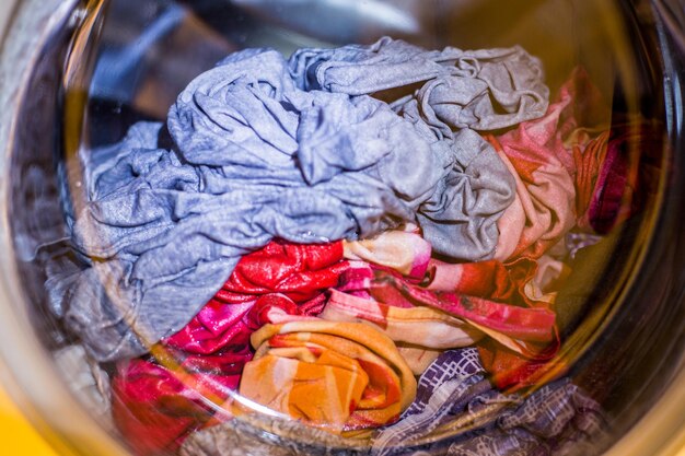 Premium Photo Wet Clothes Inside Of Washing Machine Close Up