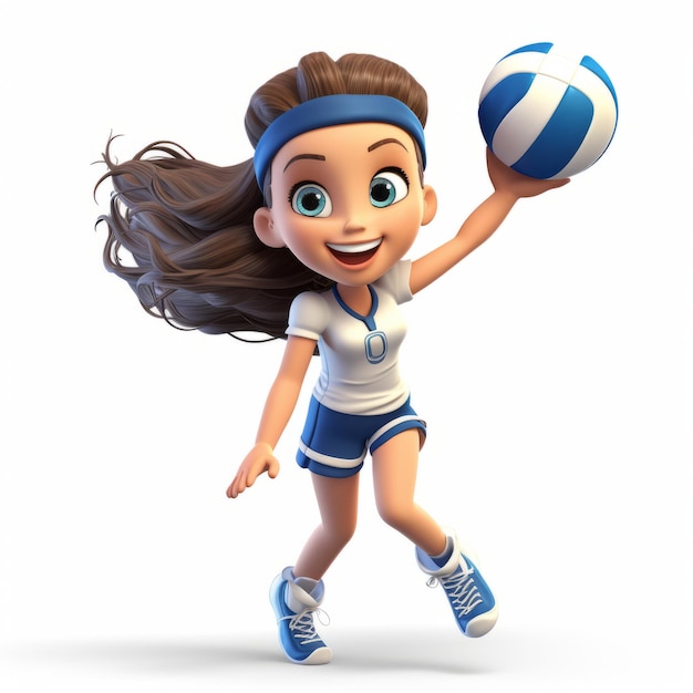 Whimsical Cartoon Girl Volleyball Player In Motion Realistic And Hyperdetailed Renderings