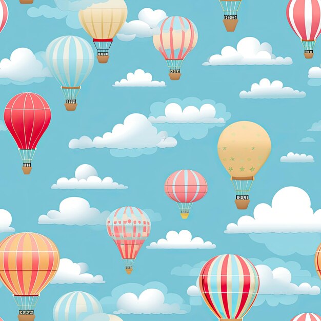 Premium Photo Whimsical Hot Air Balloons Floating In A Cloud Filled Sky