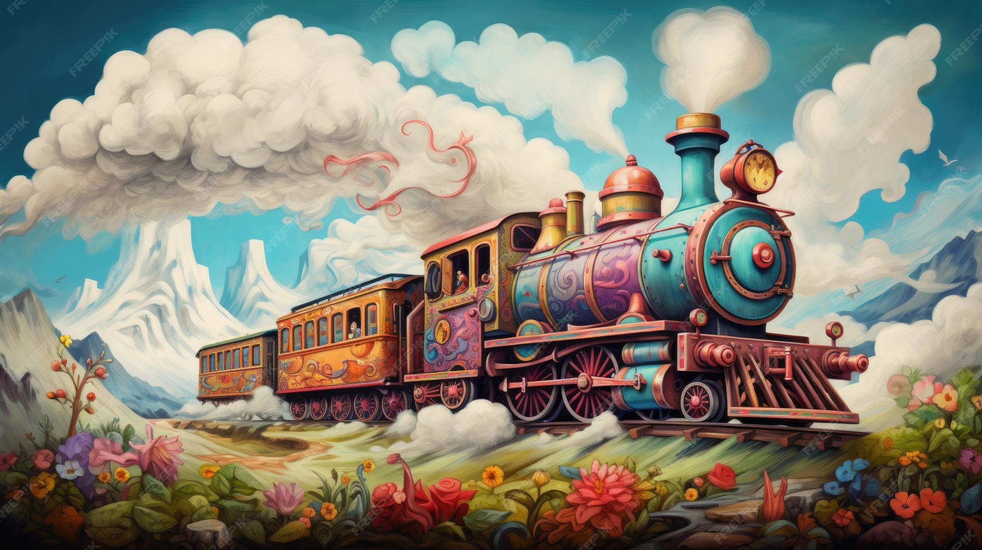 Premium AI Image | Whimsical Train Journey Premium AI Image | Whimsical Train Journey