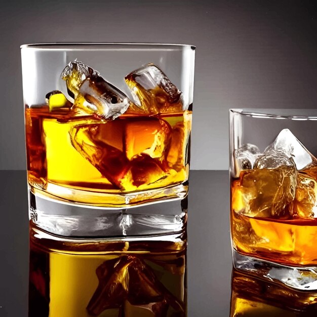 Premium Ai Image Whiskey On Clear Glass And Bottle Also Diced Ice Alcohol Drawing Picture
