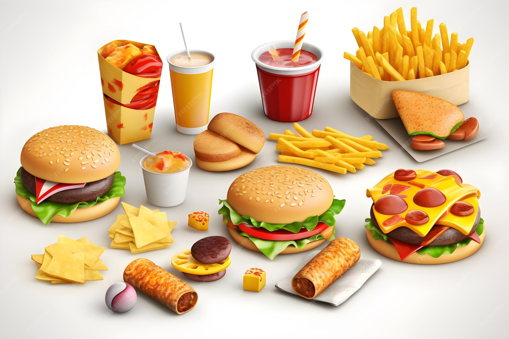 Premium Photo White Background Filled With Various Types Of Junk Food
