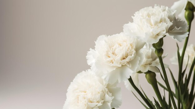 Premium AI Image | White carnations on a shadowed ivory background with ... Premium AI Image | White carnations on a shadowed ivory background with ...