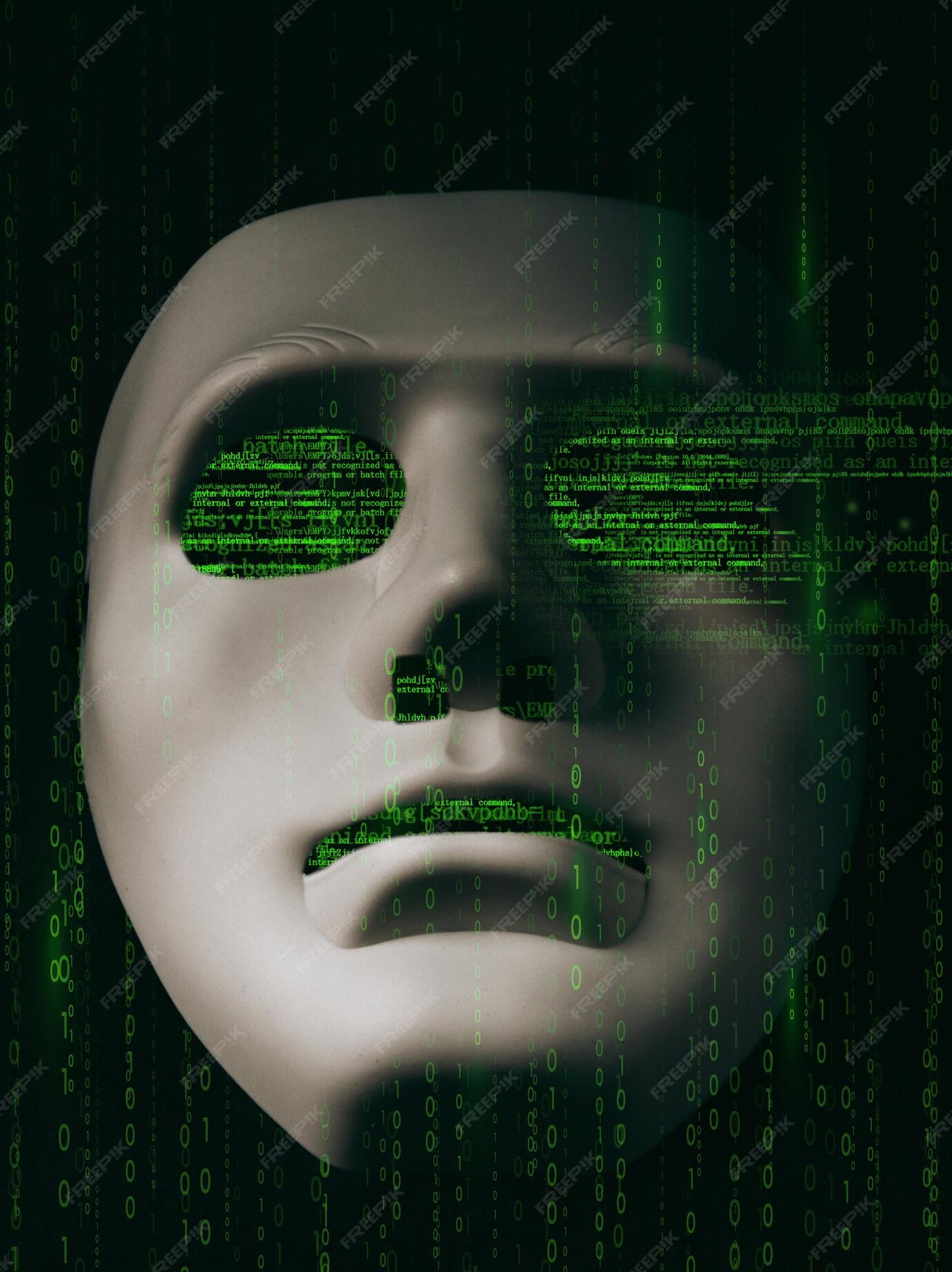 Premium Photo White Hacker Mask With Binary Code Digital Interface Double Exposure Data Theft