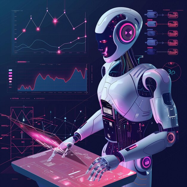 White Robot Analyzing Data on Digital Touchscreen | Premium AI ... White Robot Analyzing Data on Digital Touchscreen | Premium AI ...