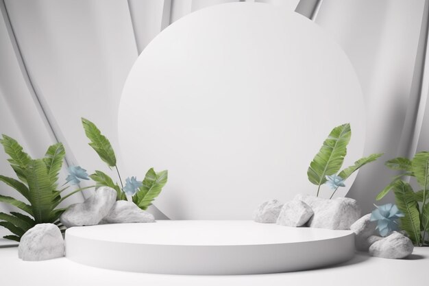 Premium AI Image | A white round podium with a flower arrangement in ... Premium AI Image | A white round podium with a flower arrangement in ...