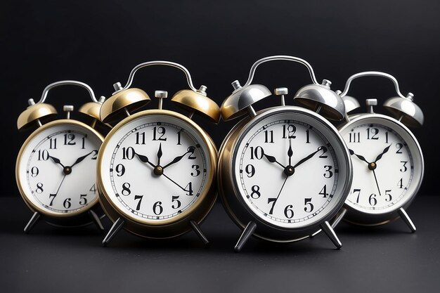 Premium Photo White Vintage Alarm Clocks Isolated On Black Table