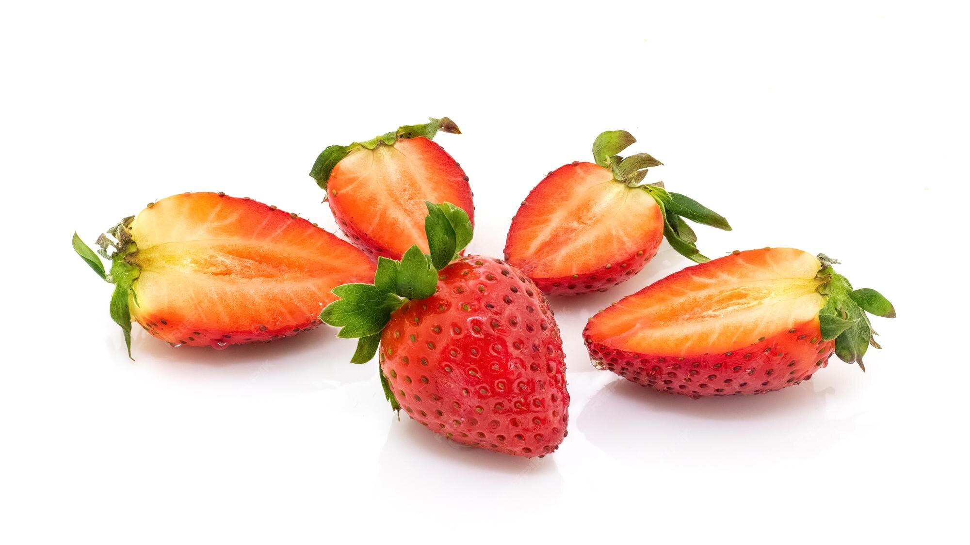 Premium Photo Whole Strawberries And Strawberries Cut In Half On A White Isolated Background