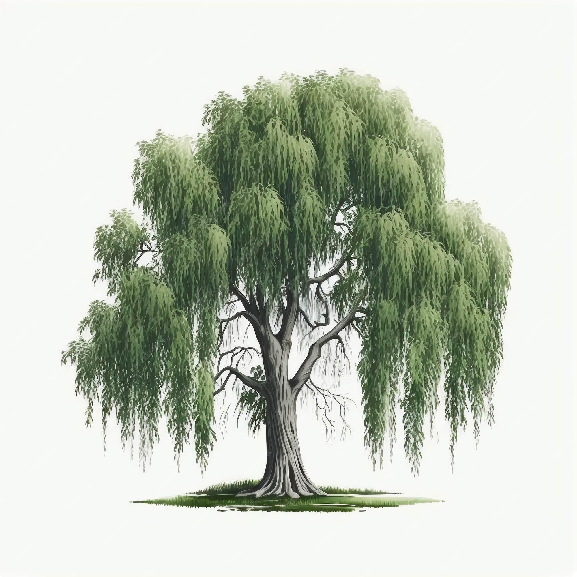 Premium Photo Willow Tree Cartoon Drawing Clear Background Green Fantasy