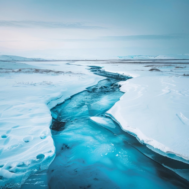 A winding blue river cuts through a snowy landscape | Premium AI ... A winding blue river cuts through a snowy landscape | Premium AI ...