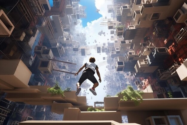 Premium AI Image | Witness a gravitydefying parkour competition where ... Premium AI Image | Witness a gravitydefying parkour competition where ...