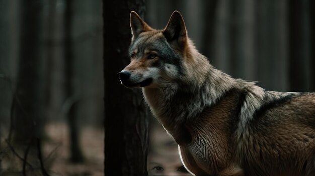 Premium AI Image | Wolf stands in the forest Generative AI Premium AI Image | Wolf stands in the forest Generative AI