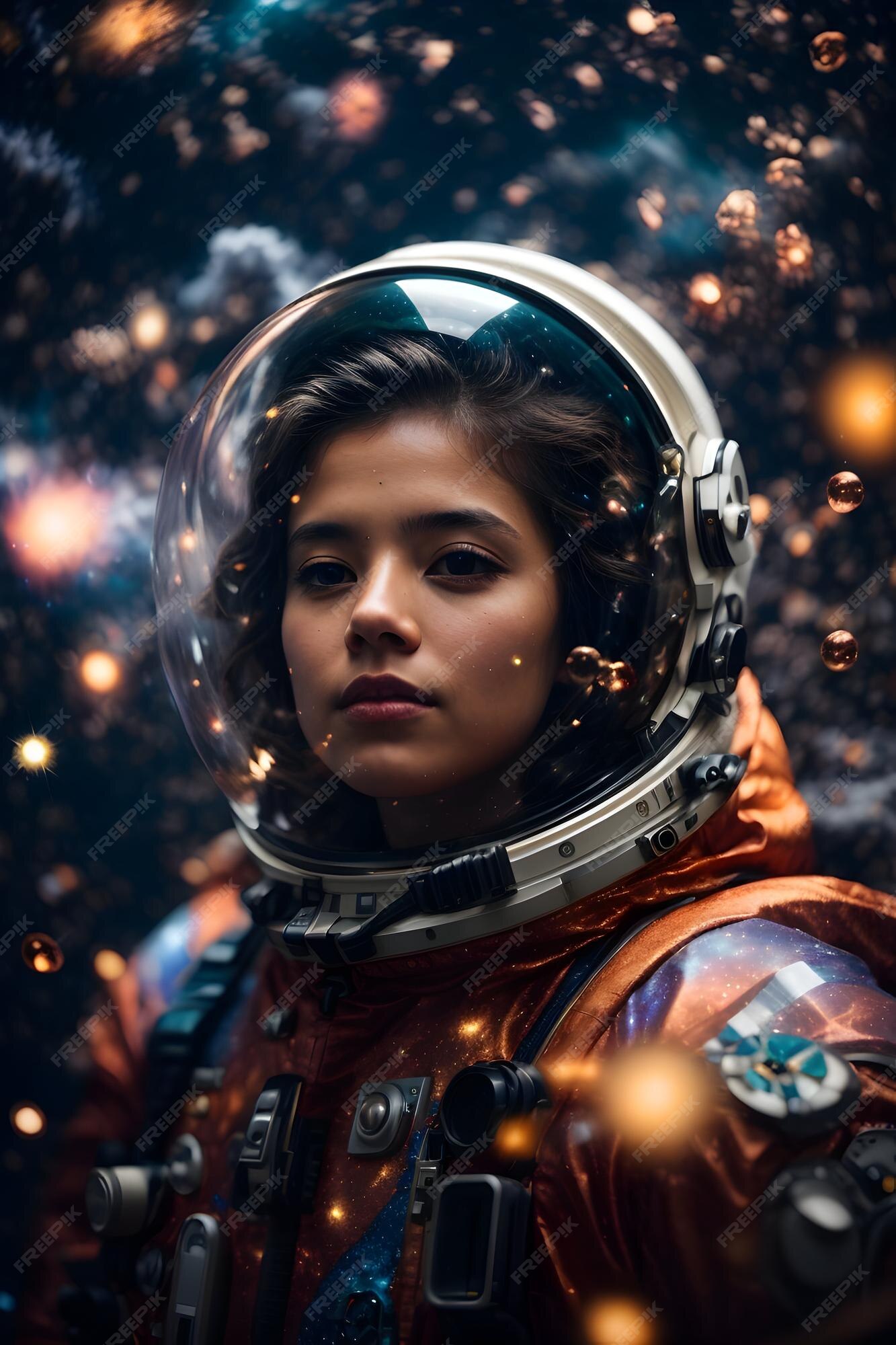 Premium Ai Image A Woman Astronaut In A Space Suit Wearing A Helmet Ai Portrait