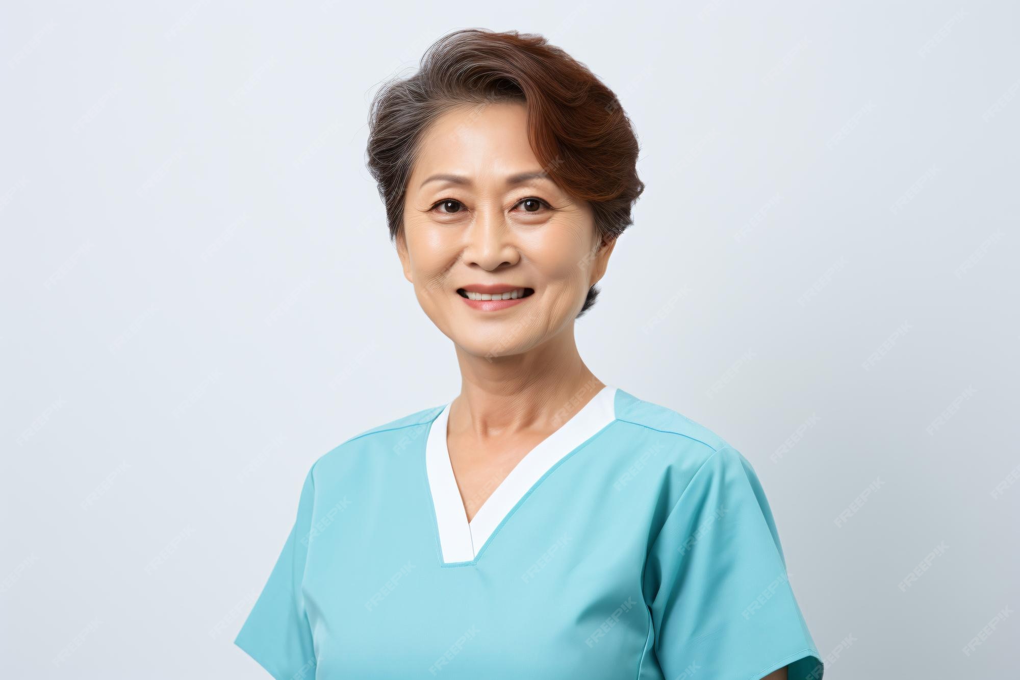 Premium Ai Image A Woman In A Blue Scrub Suit Smiling