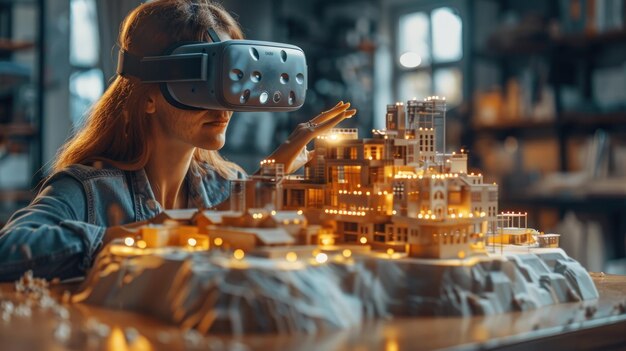Woman Exploring Virtual Reality Architecture | Premium AI-generated image Woman Exploring Virtual Reality Architecture | Premium AI-generated image