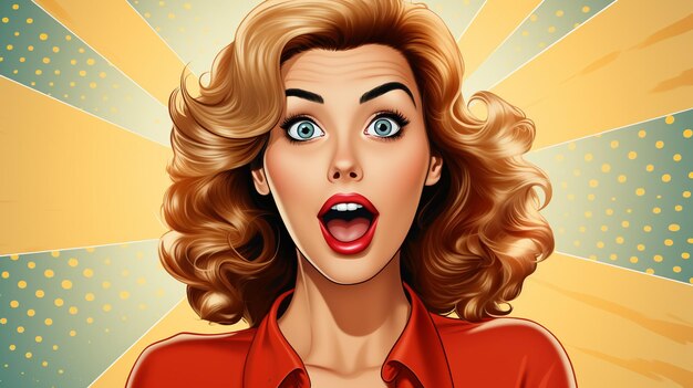 Premium Photo Woman Glad T Wow Pop Art Comics Retro Style Halftone