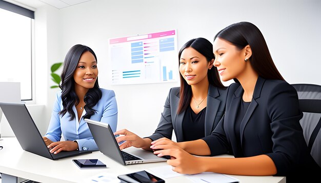 Premium AI Image | Woman having an online business meeting in an office Premium AI Image | Woman having an online business meeting in an office
