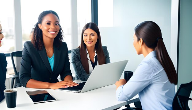 Premium AI Image | Woman having an online business meeting in an office Premium AI Image | Woman having an online business meeting in an office