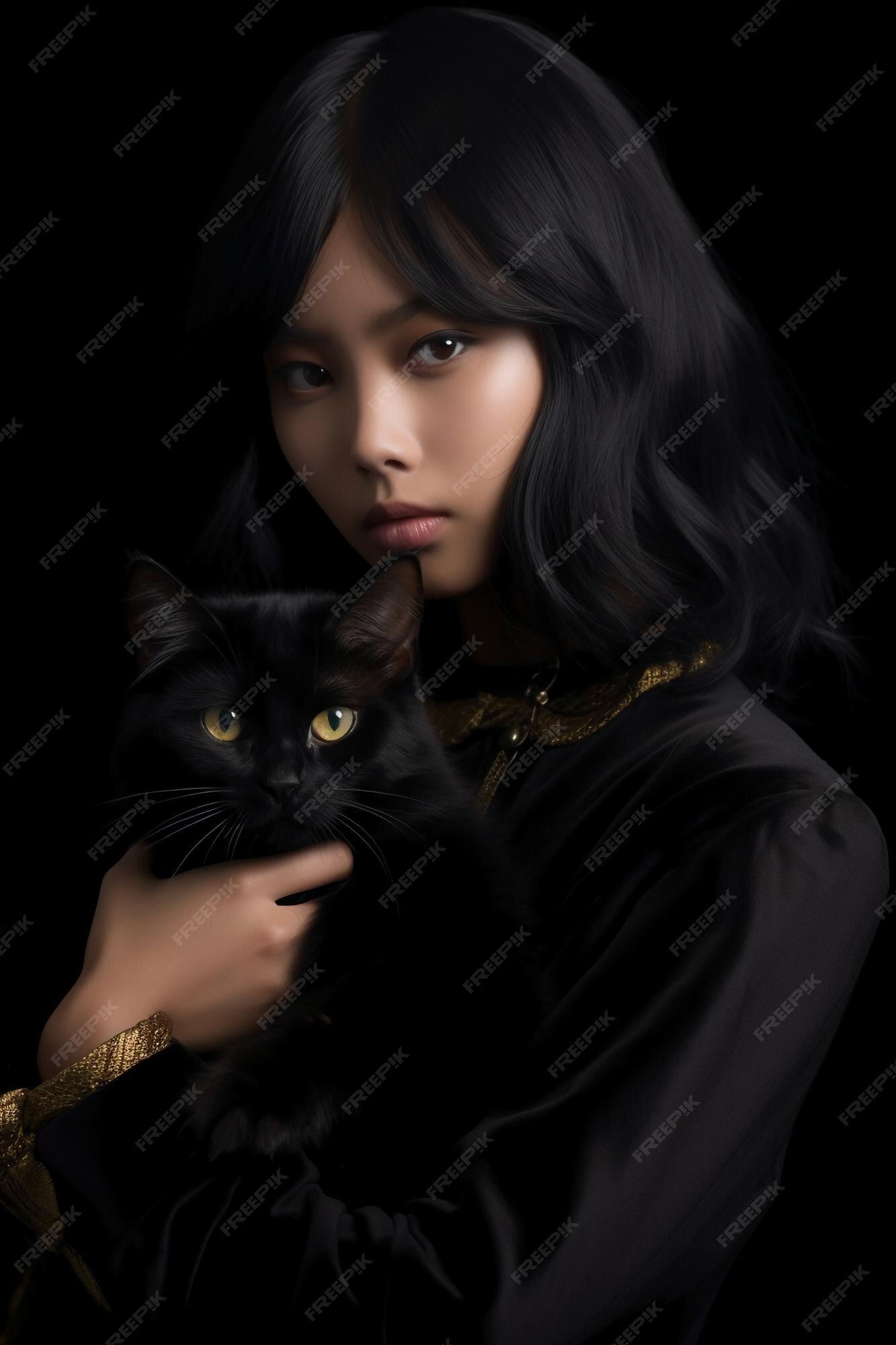 Premium AI Image | A woman holding a black cat in her hands. Premium AI Image | A woman holding a black cat in her hands.