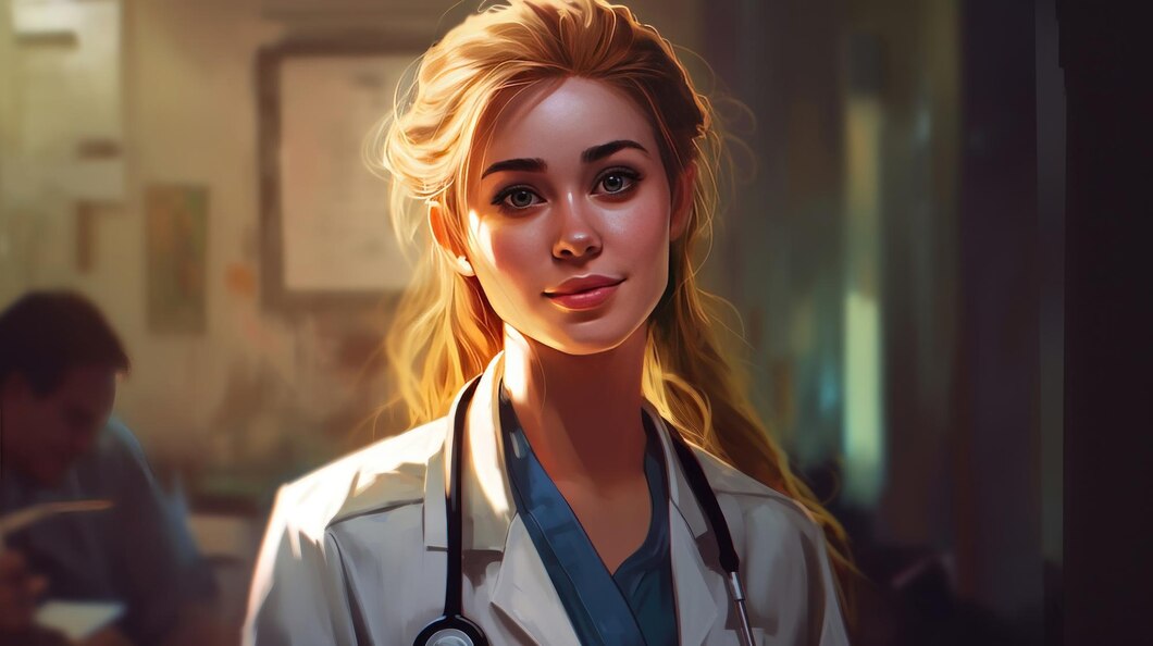 Premium Photo A Woman In A Lab Coat With A Stethoscope On Her Neck