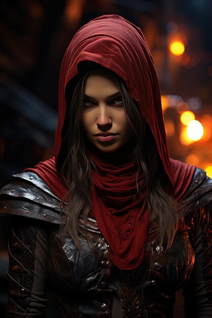 Premium AI Image | a woman in a red cloak with a red cloak on her head Premium AI Image | a woman in a red cloak with a red cloak on her head