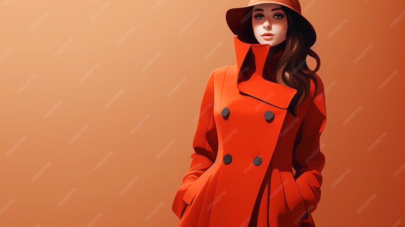 Premium Photo A Woman In A Red Coat Stands In Front Of A Wall
