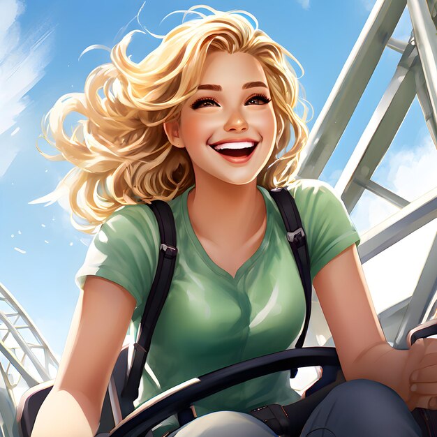 Premium Photo A Woman Riding A Roller Coaster With A Smile On Her Face