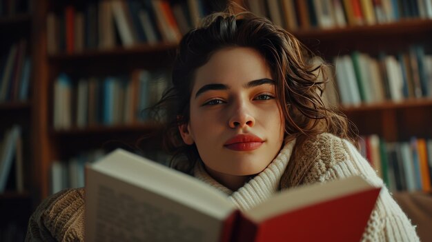 Premium Photo Woman Sitting On Couch Reading A Book