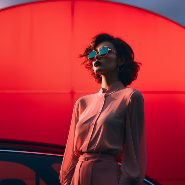 Premium Ai Image A Woman In Sunglasses Standing Next To A Car