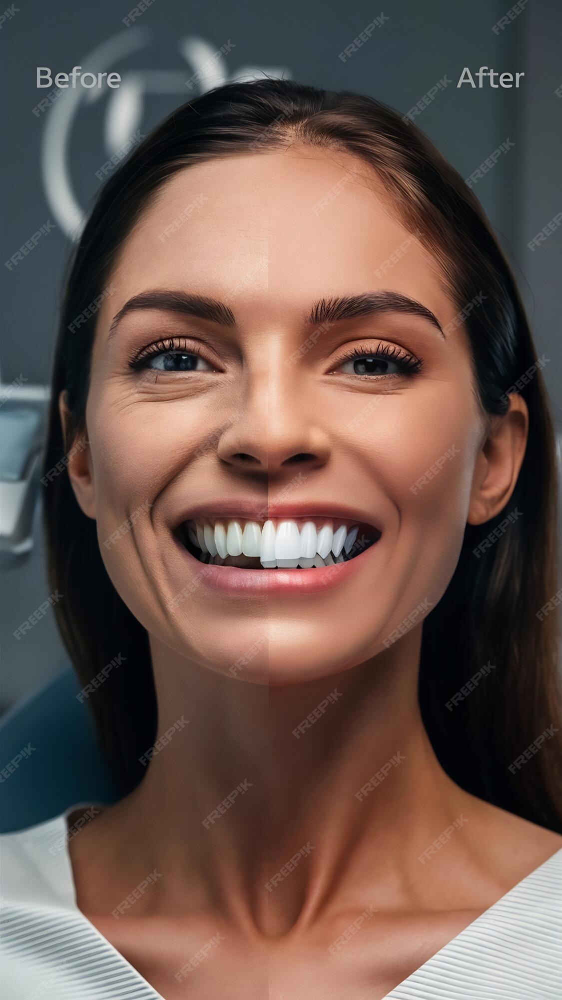 Premium Photo Woman Teeth Before And After Whitening Over White Background Dental Clinic