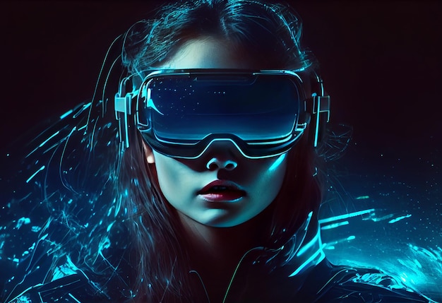 Premium Ai Image Woman In Vr Glasses Future Technology Background