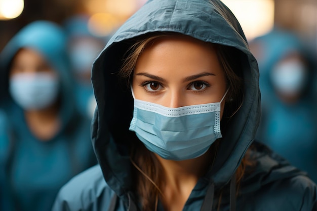 Premium Photo | A woman wearing a face mask in front of a group of ... Premium Photo | A woman wearing a face mask in front of a group of ...