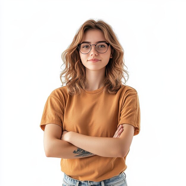A Woman Wearing Glasses And A Shirt With A Pair Of Glasses Premium Ai Generated Image
