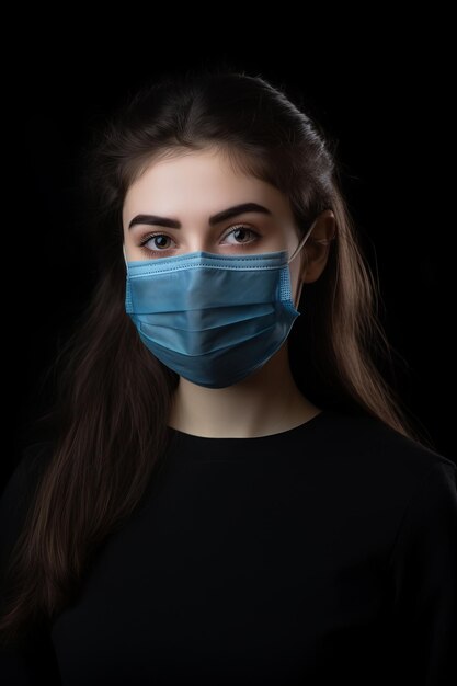 Premium Ai Image A Woman Wearing A Surgical Mask On A Black Background