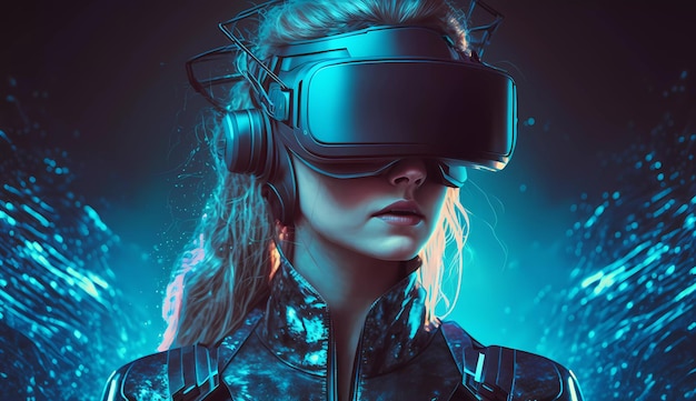 Premium Ai Image A Woman Wearing A Virtual Reality Headset