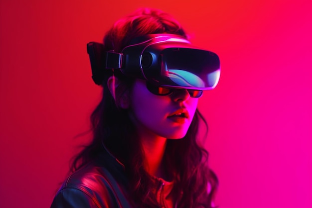 Premium Ai Image A Woman Wearing A Virtual Reality Headset