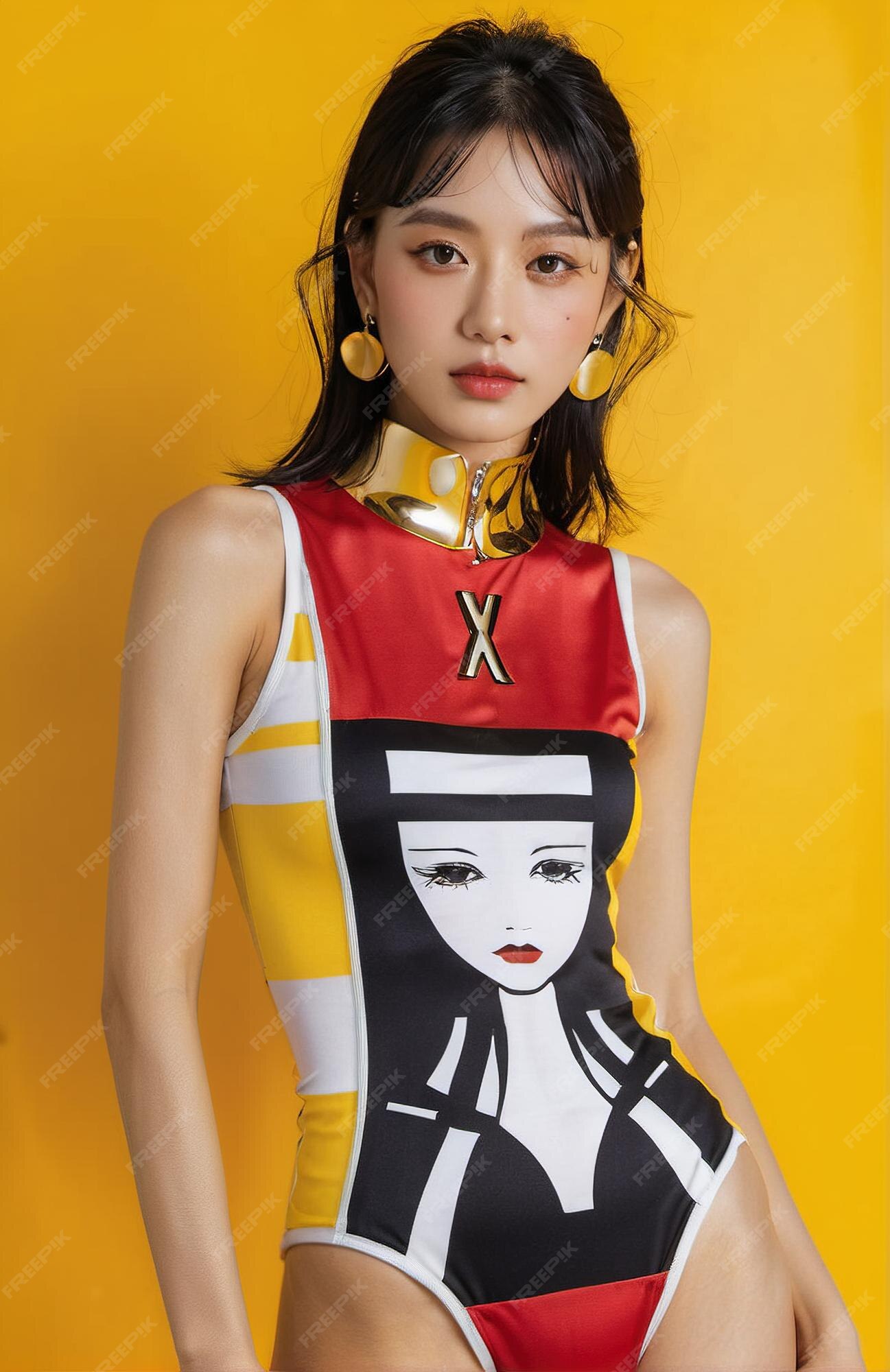 Premium Photo A Woman Wearing A Yellow Dress Posing Against A Yellow