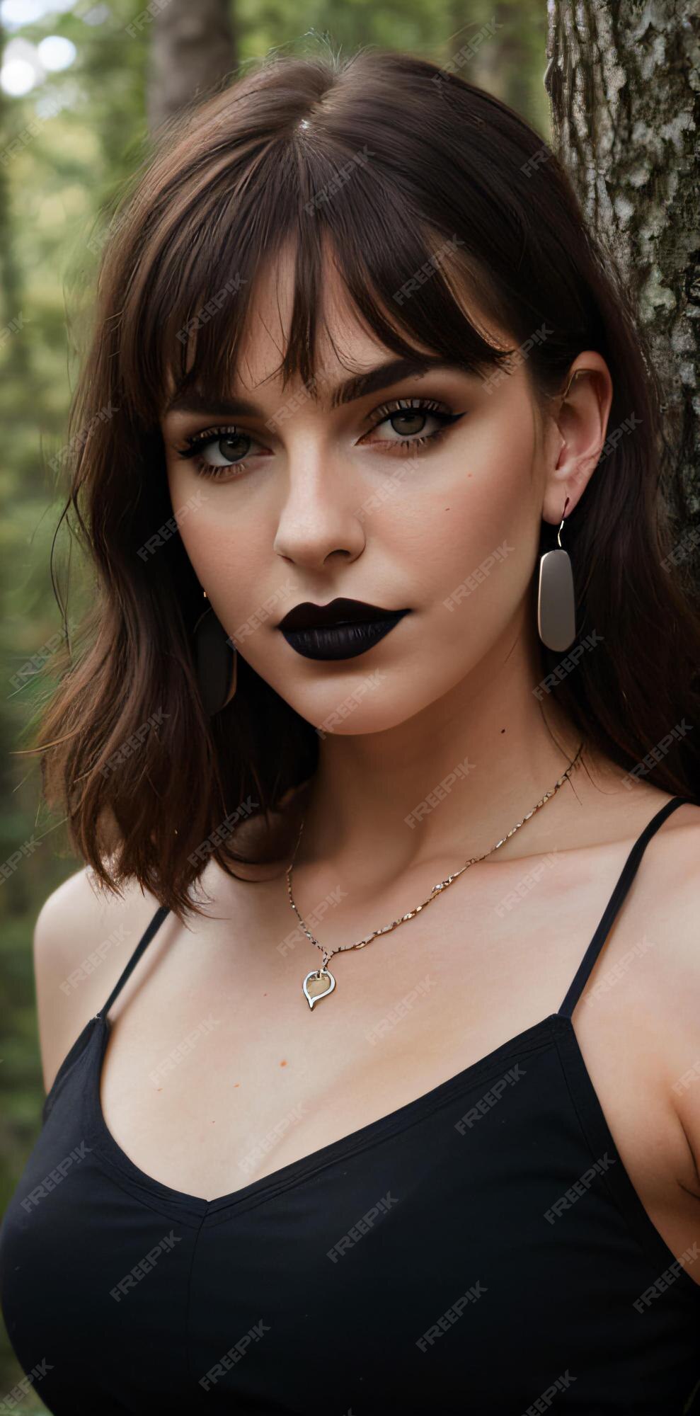 Premium Ai Image A Woman With A Black Lip And A Black Dress
