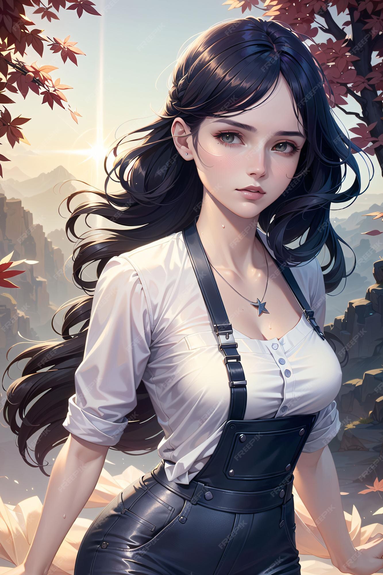 Premium Ai Image Woman With Black Long Hair Wearing White Shirt